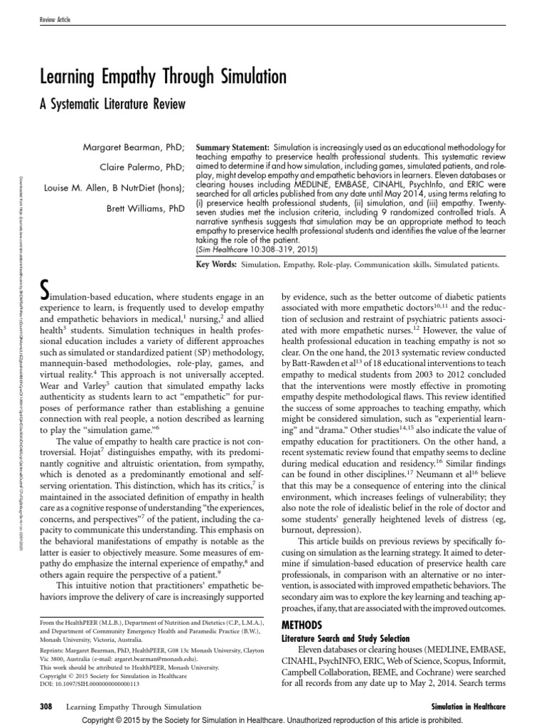 Learning Empathy Through Simulation A Systematic Literature Review