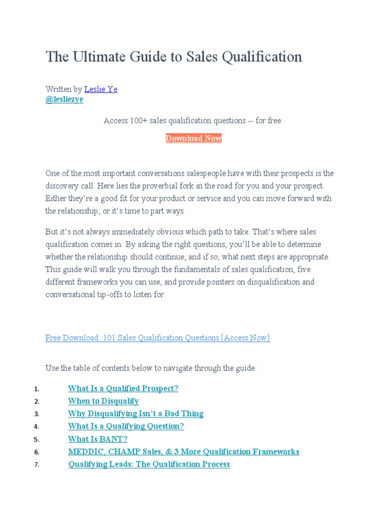 The Ultimate Guide To Sales Qualification | PDF | Sales | Return On ...