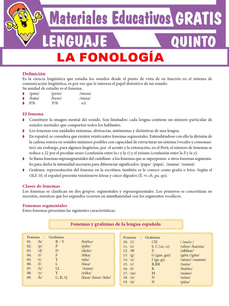 Fonología y Fonema para Quinto Grado de Secundaria PDF | PDF | Fonema | Fonología