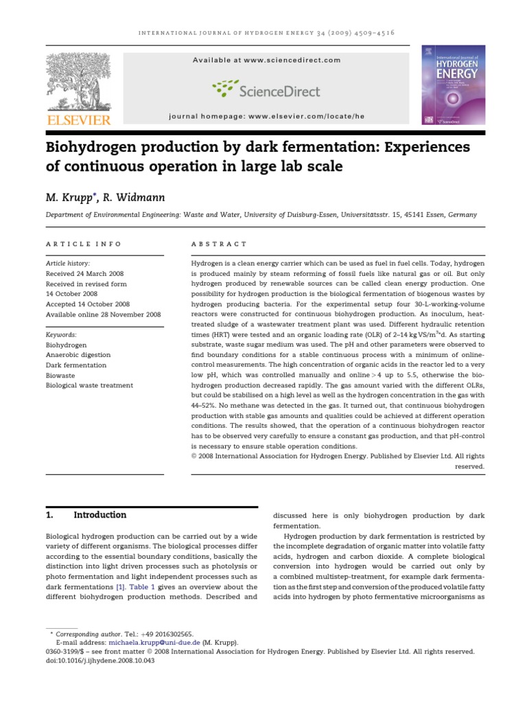 Biohydrogen Production by Dark Fermentation: Experiences of Continuous ...