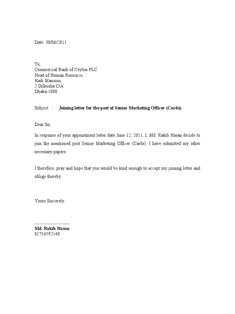 Joining Letter | PDF