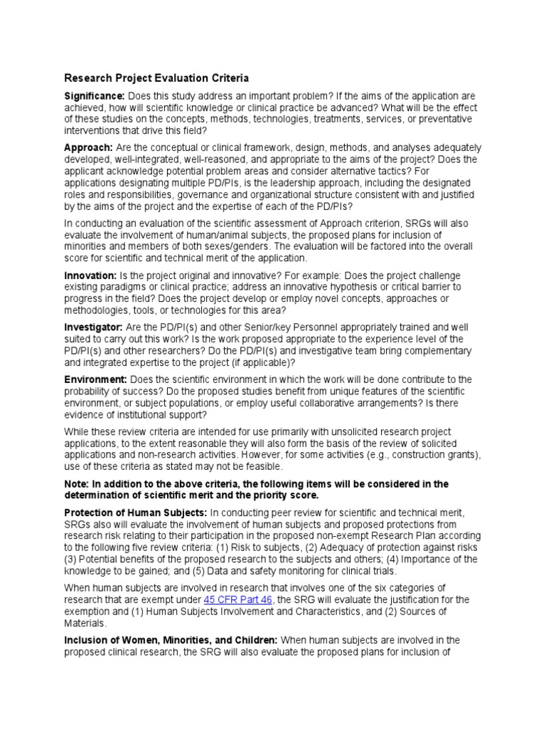 Research Project Evaluation Criteria: 45 CFR Part 46 | PDF | Evaluation ...