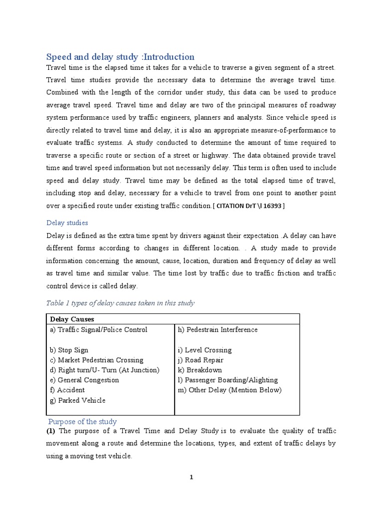 Speed and Delay Study:introduction | PDF | Traffic | Time