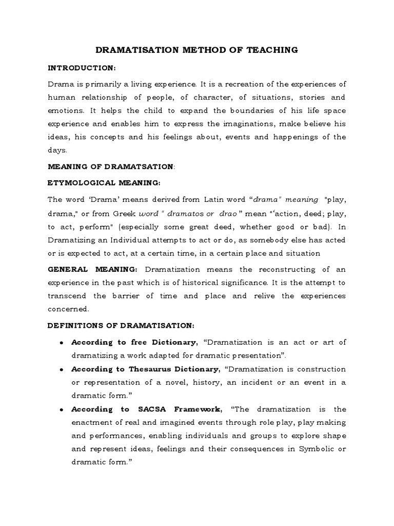 Dramatisation Method of Teaching | PDF | Puppetry | Teachers