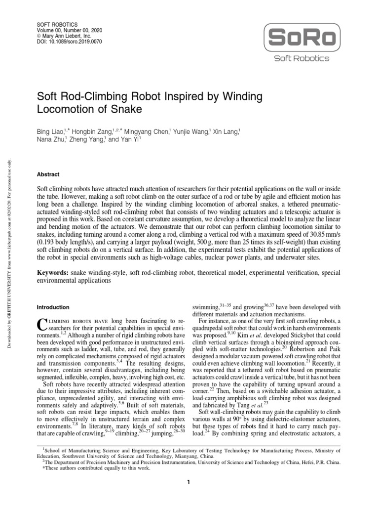 Soft Rod-Climbing Robot Inspired by Winding Locomotion of Snake | PDF ...
