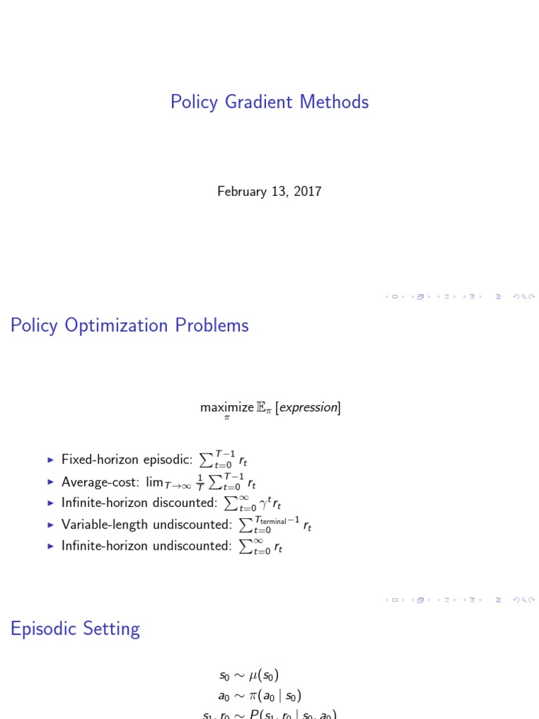 Policy Gradient Methods | PDF | Estimator | Logarithm