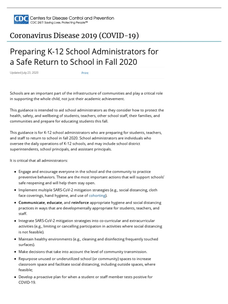 Preparing K-12 School Administrators For A Safe Return To School in ...