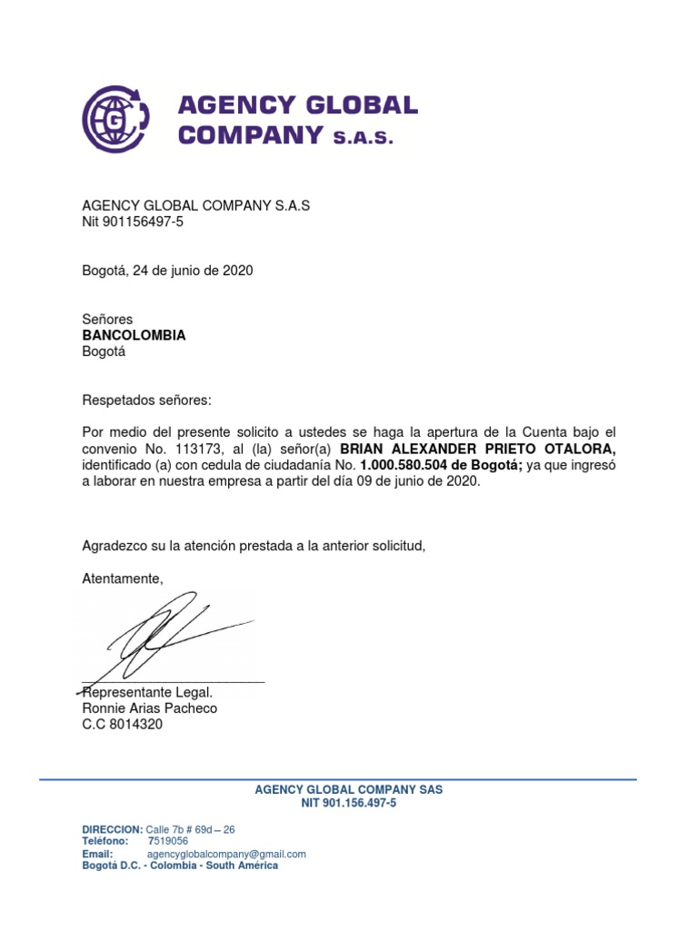 Carta Apertura de Cuenta Brian Prieto PDF | PDF