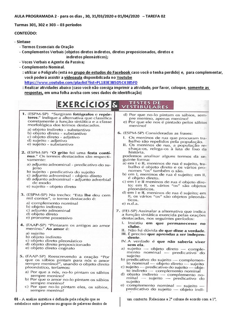 Aula Programada 2 - Enviada | PDF | Objeto (gramática) | Assunto (gramática)