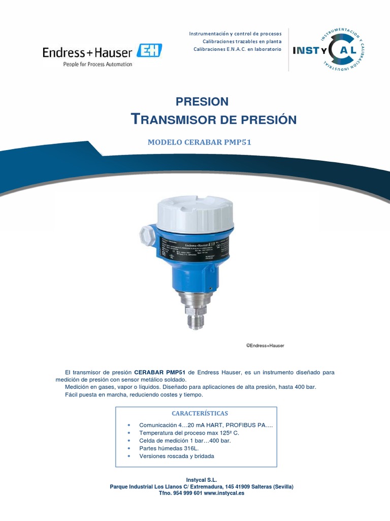 Endress Hauser Transmisor de Presion Cerabar PMP51 | PDF | Presión ...