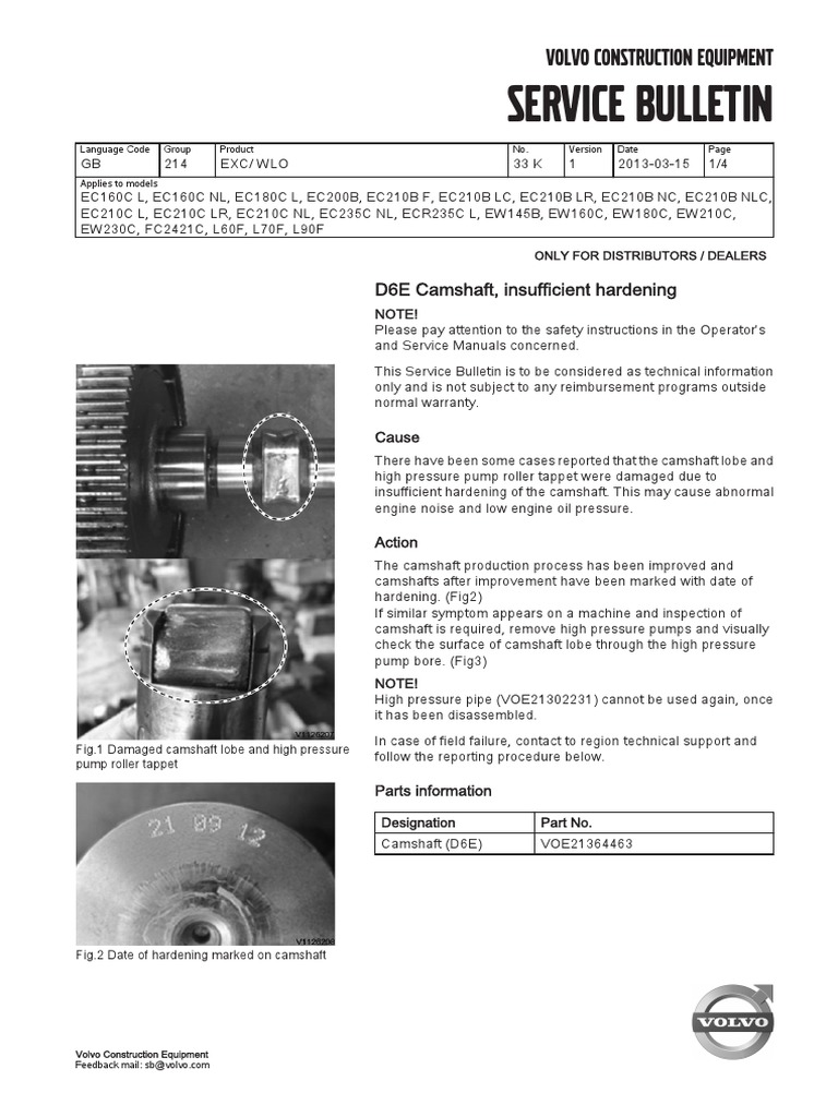 Service Bulletin: Volvo Construction Equipment | PDF | Pump ...
