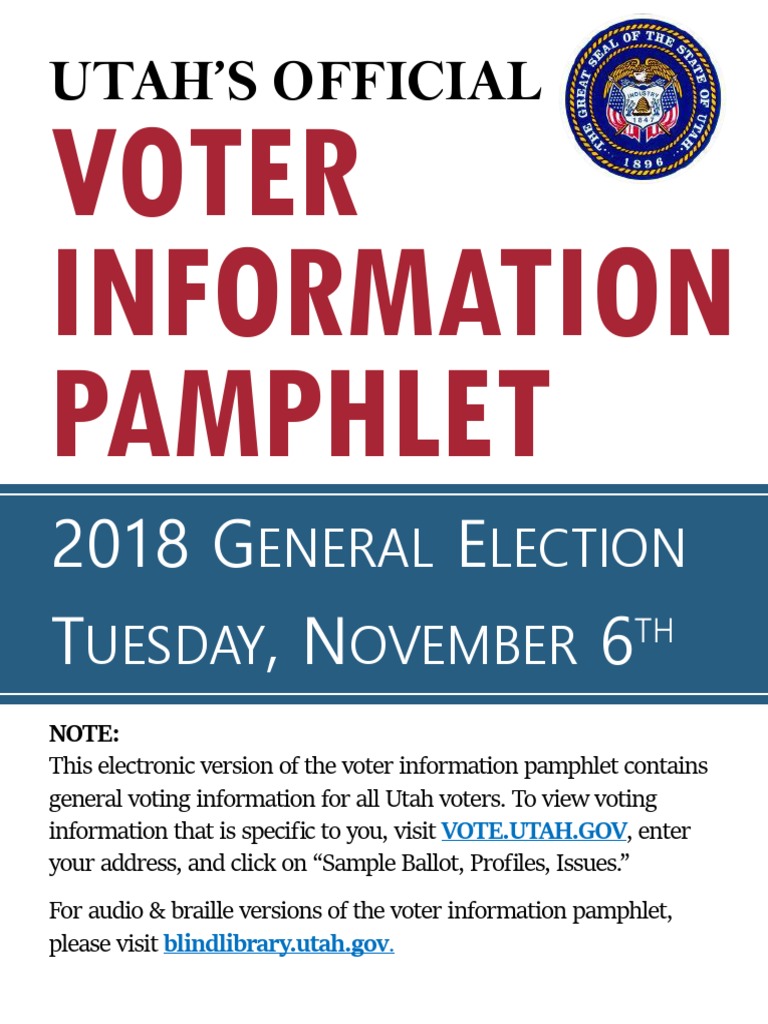 2018 Utah Voter Information Pamphlet | PDF | Utah | Mitt Romney
