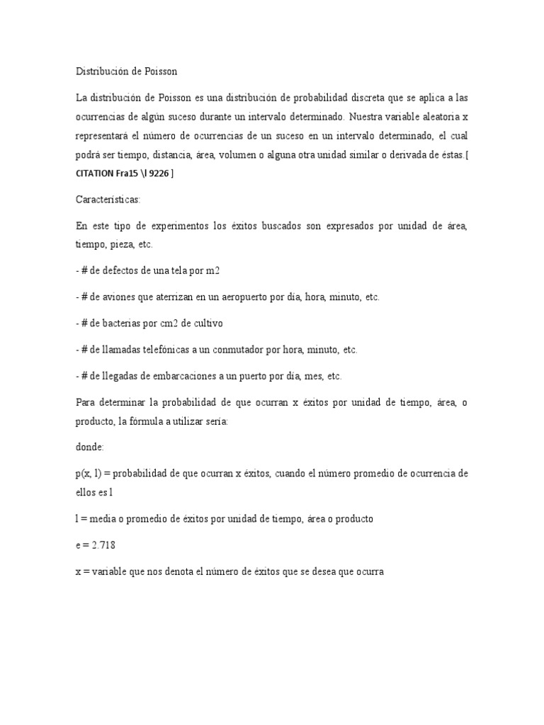 Fórmula y Aplicaciones de Poisson | PDF | Distribución de probabilidad ...
