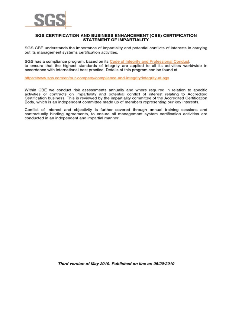SGS Statement of Impartiality EN | PDF | Business