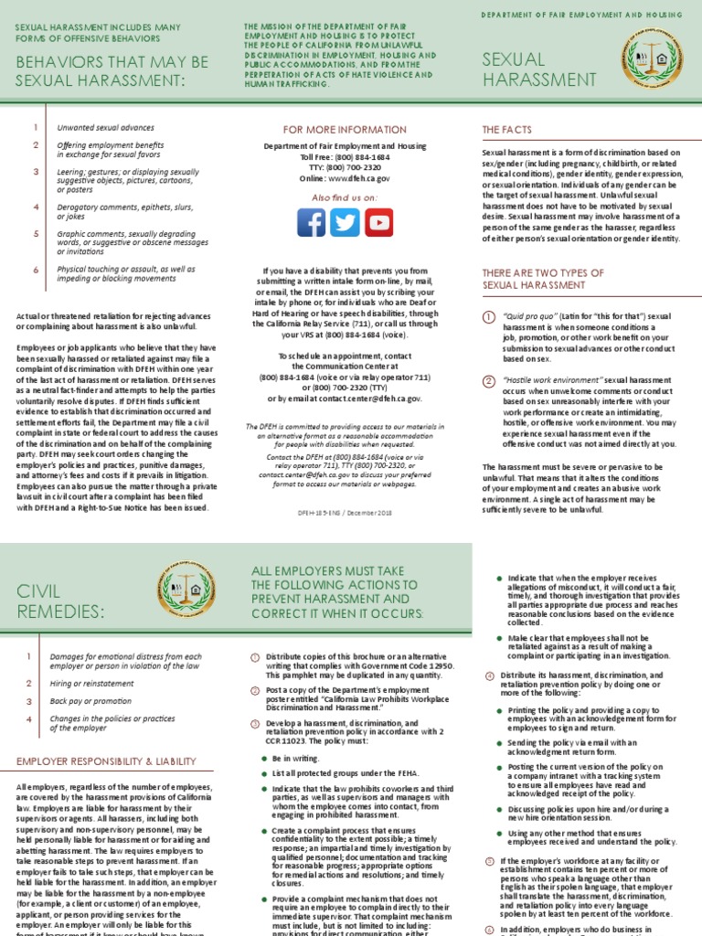 Behaviors That May Be Sexual Harassment | PDF | Sexual Harassment ...