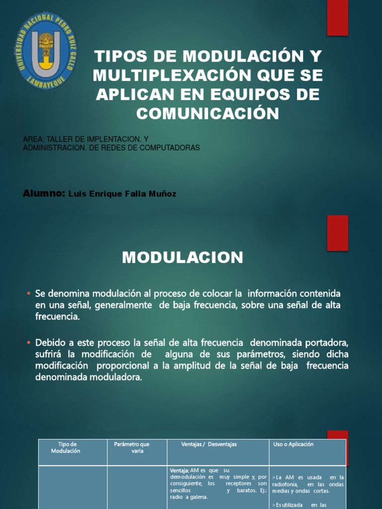 Tipos de Modulacion y Multiplexacion y Dispositivos de Red | PDF | Red de computadoras ...