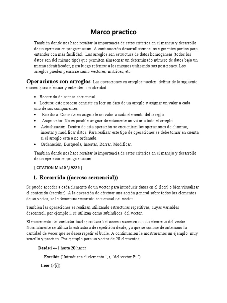 Marco Practico | PDF | Estructura de datos de matriz | Algoritmos y ...