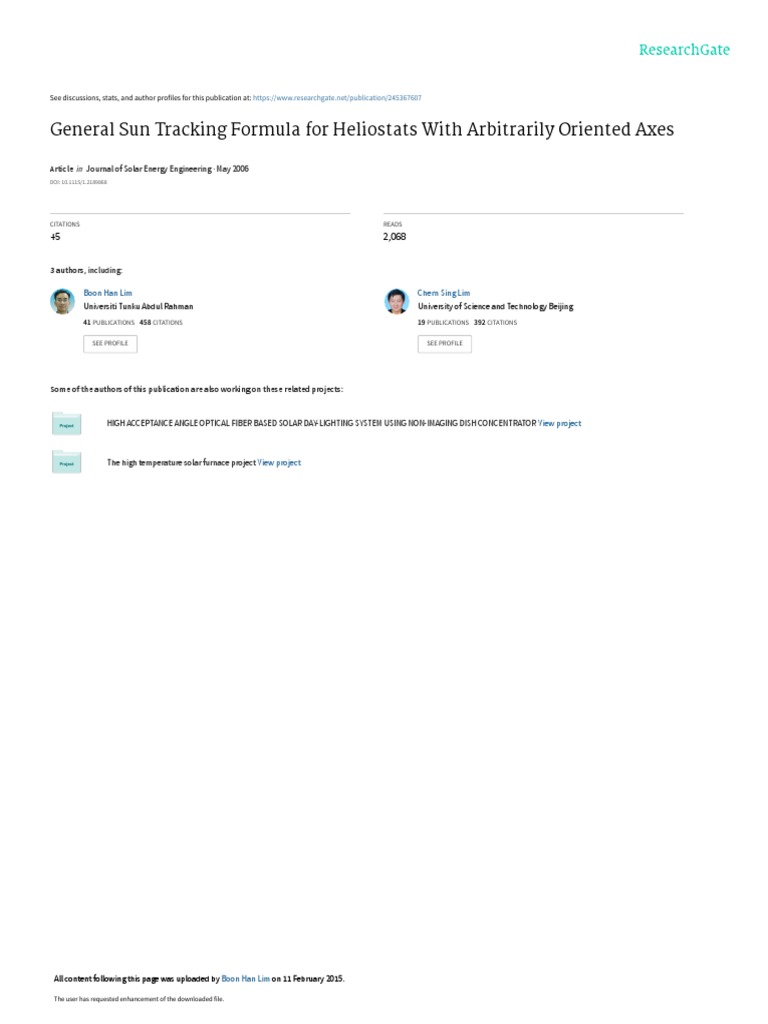 General Sun Tracking Formula For Heliostats With Arbitrarily Oriented Axes | PDF | Rotation ...