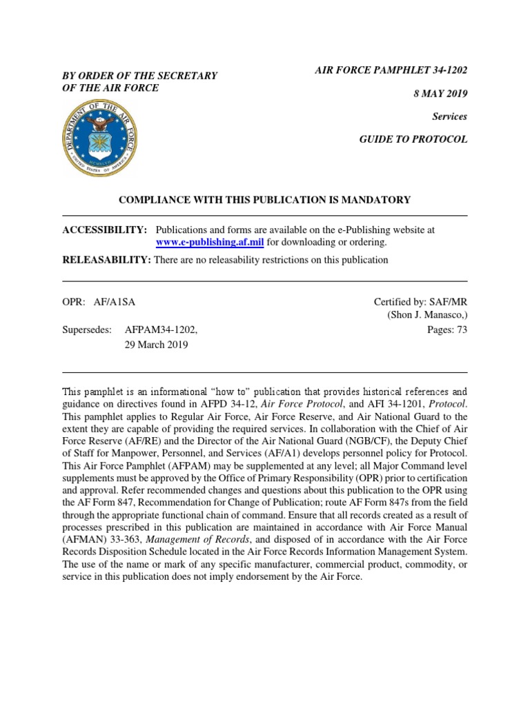 By Order of The Secretary of The Air Force Air Force Pamphlet 34-1202 8 ...