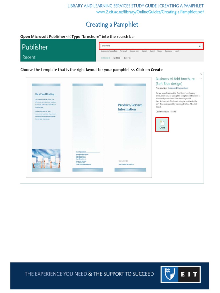 Creating A Pamphlet: Open Microsoft Publisher Type "Brochure" Into The ...