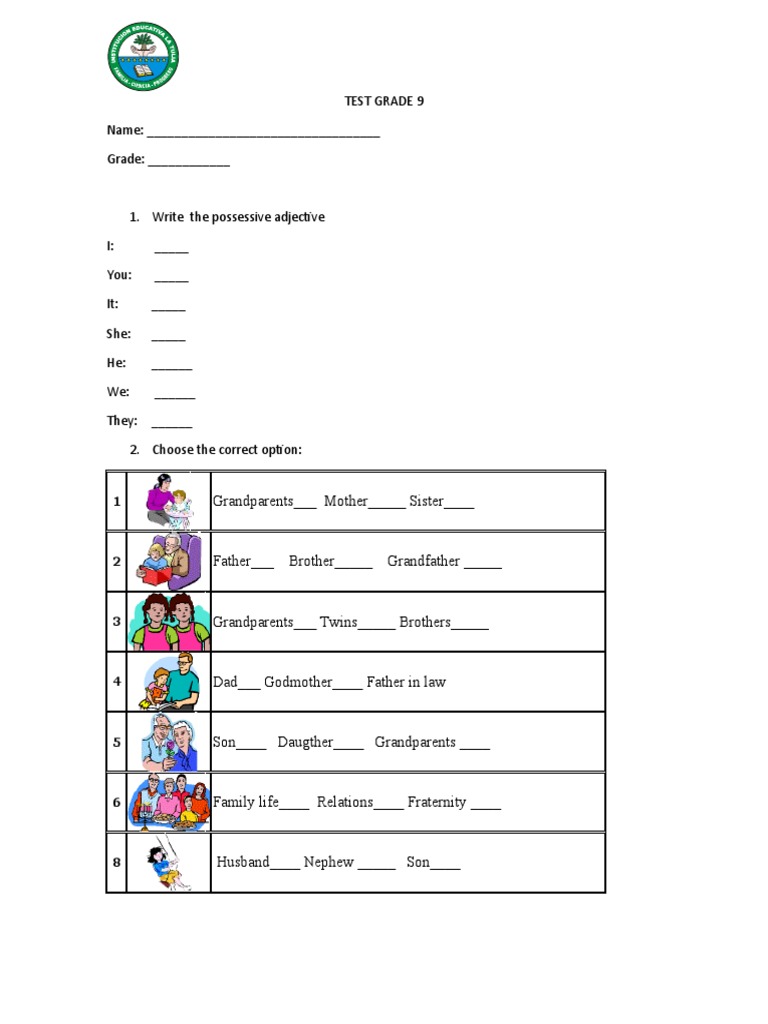Examen Family and Possessives Adjectives | PDF