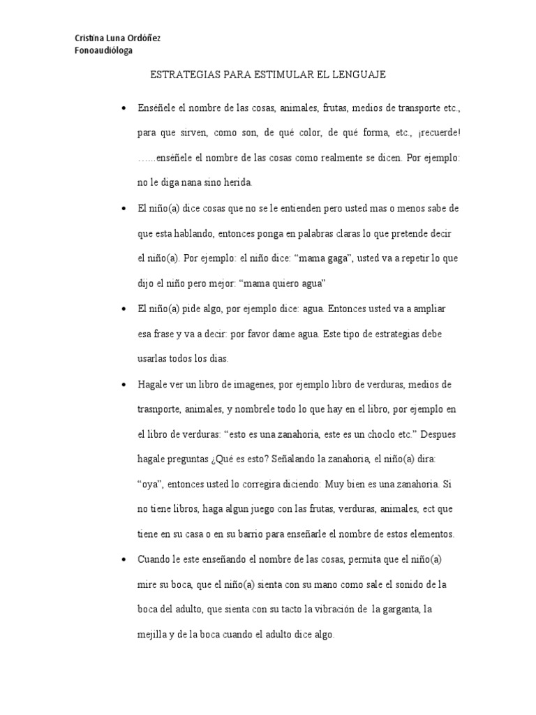 Estrategias para Estimular El Lenguaje en Niños Menores de 6 Años. | PDF