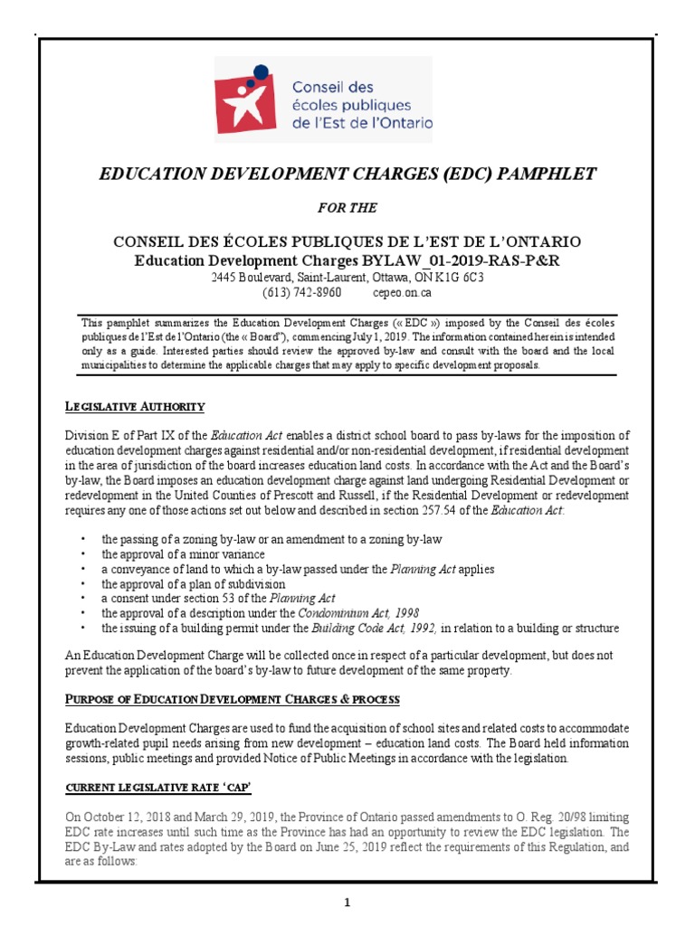 Education Development Charges (Edc) Pamphlet | PDF | By Law | Zoning