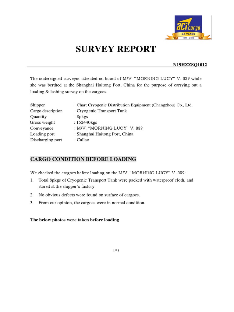 Loading Survey Report N19HZZSQ1012 002 | PDF | Cargo | Stevedore