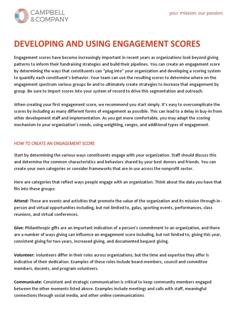 Developing and Using Engagement Scores | PDF | Volunteering | Fundraising