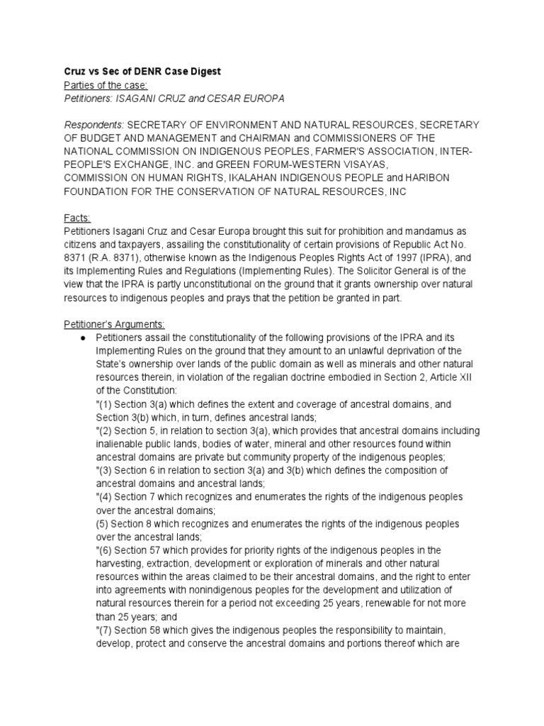 Cruz vs DENR: IPRA Constitutionality Case | PDF | Ownership ...