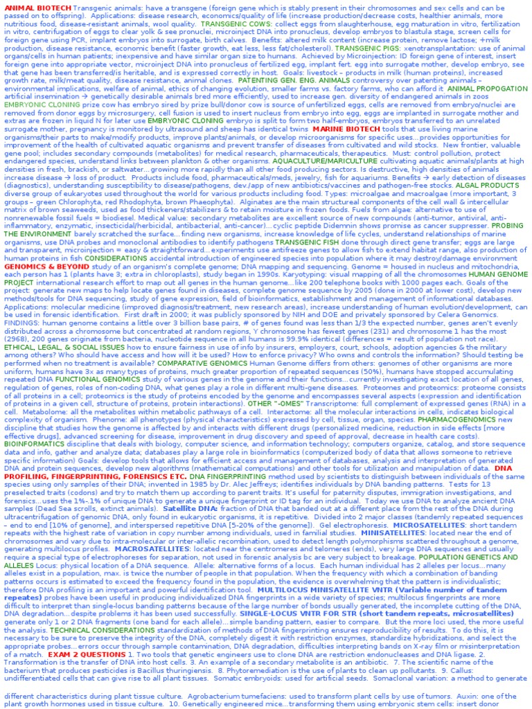Biotech Cheat Sheet - Side 1 | PDF | Genome | Dna Profiling