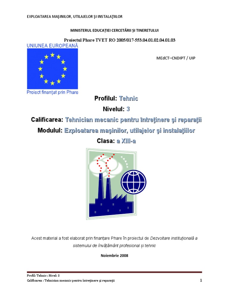 Exploatarea Masinilor, Utilajelor Si Instalatiilor | PDF