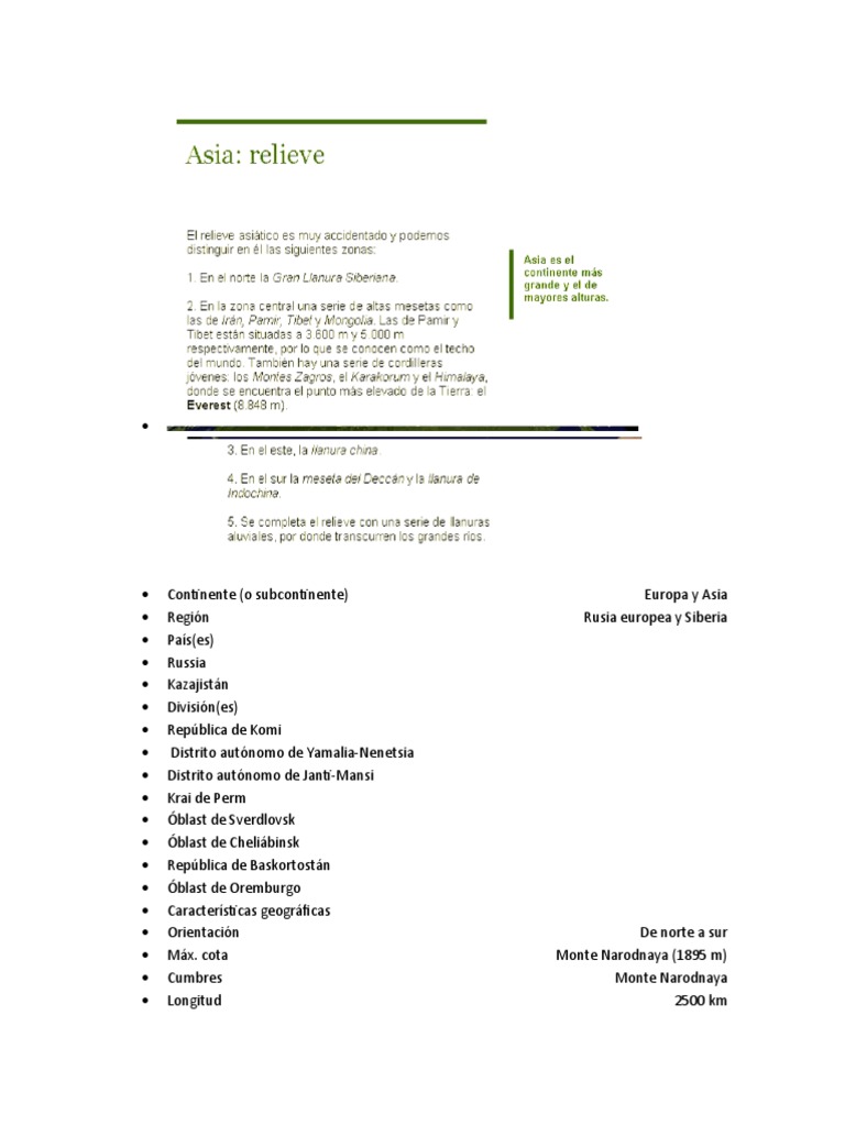 Asia Es El Continente Más Extenso y Poblado de La Tierra | PDF