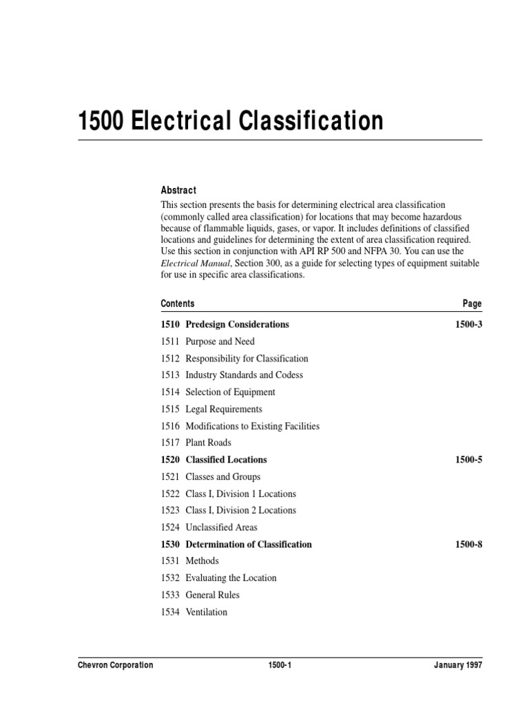 1500 Electrical Classification: Electrical Manual, Section 300, As A ...