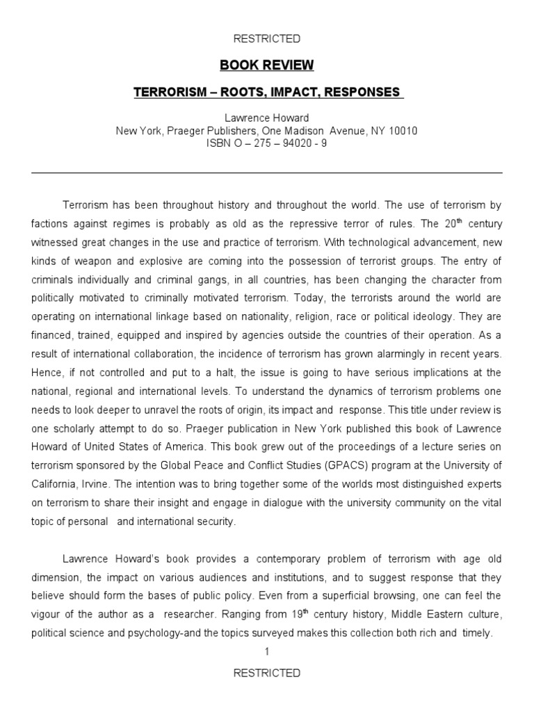 Terrorism Roots Impact Responses Book Review Pdf Insurgency