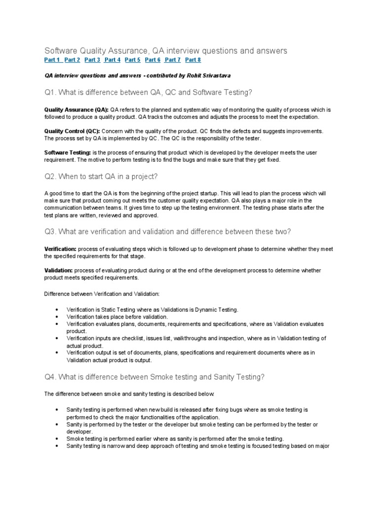 Software Quality Assurance, QA Interview Questions and Answers | PDF ...