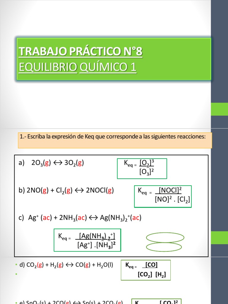EQUILIBRIO I EJ 1 Y Complementarios 2 y 3 | PDF | Equilibrio químico | Química Física