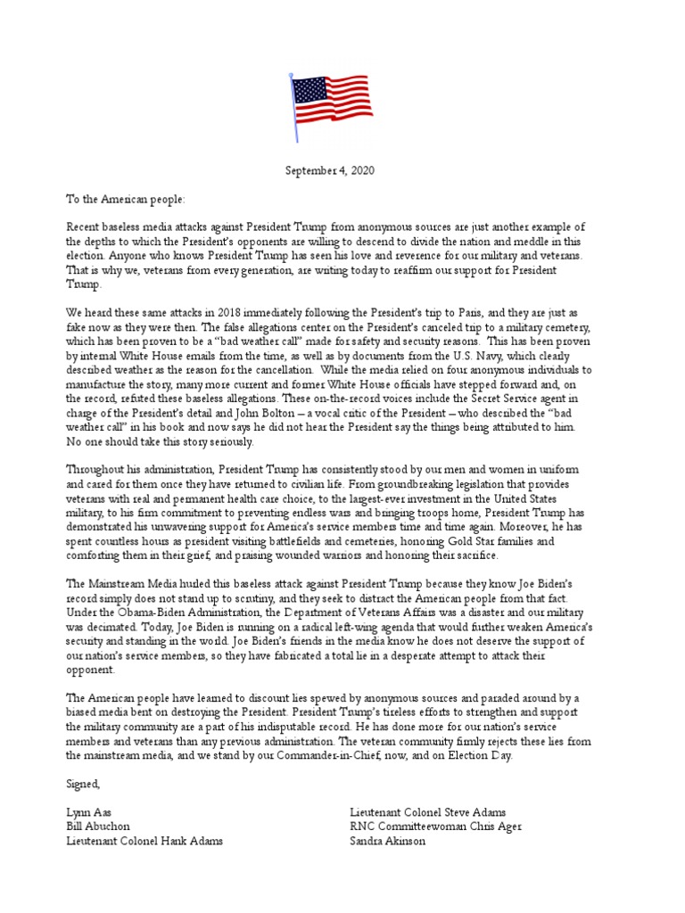 American Veterans Open Letter | Donald Trump | United States Government