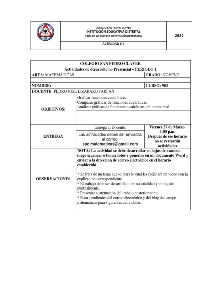 Taller 2 Grado 903 Matematicas - Pedro Lizarazo | PDF | Función (Matemáticas) | Objetos matemáticos