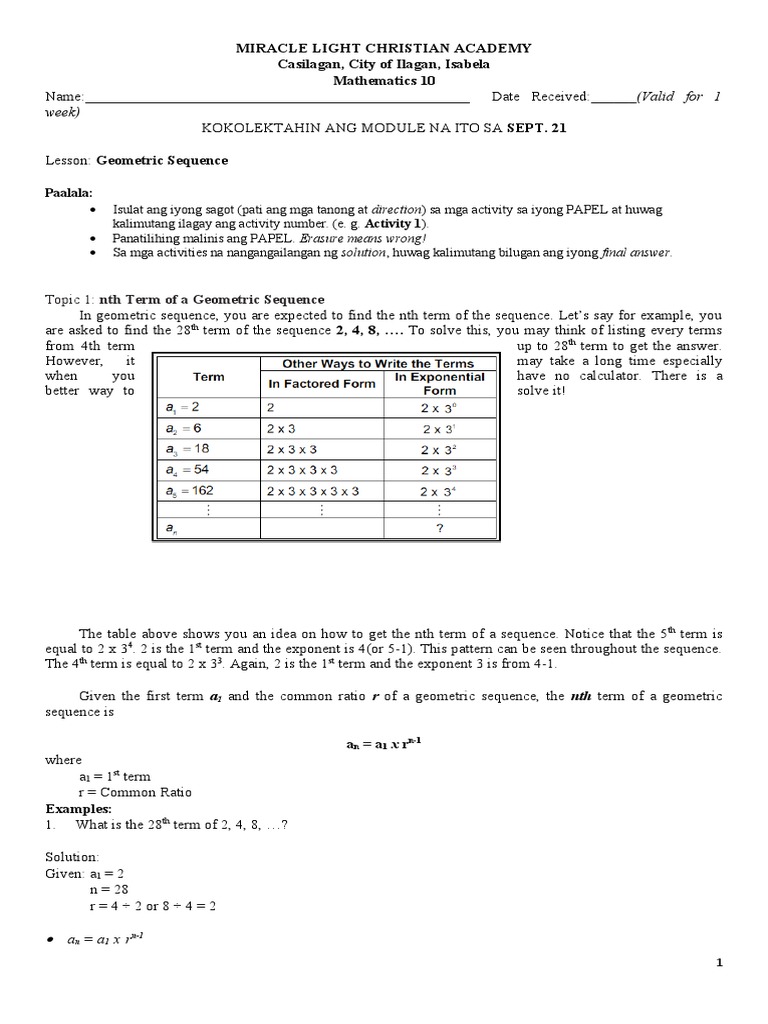 Geometric Sequences and Their Sums | PDF | Summation | Formula