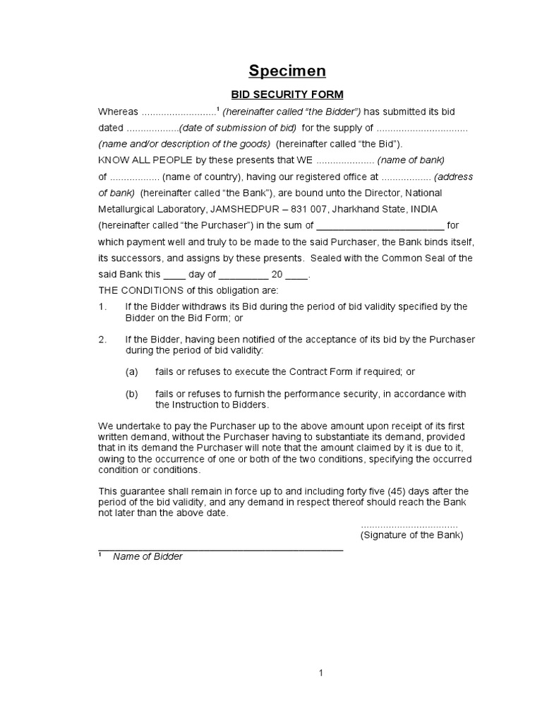 Specimen: Bid Security Form | PDF