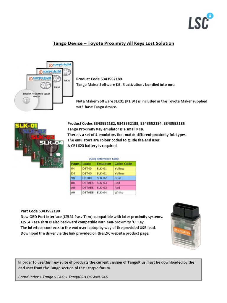 Tango Device - Toyota Proximity All Keys Lost Solution | PDF ...