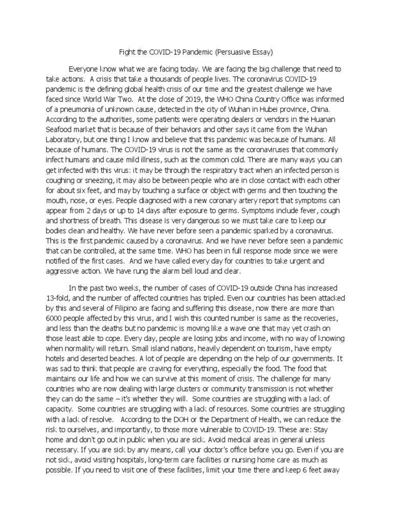 Persuasive Essay About Cvid | PDF | Pandemic | Public Health