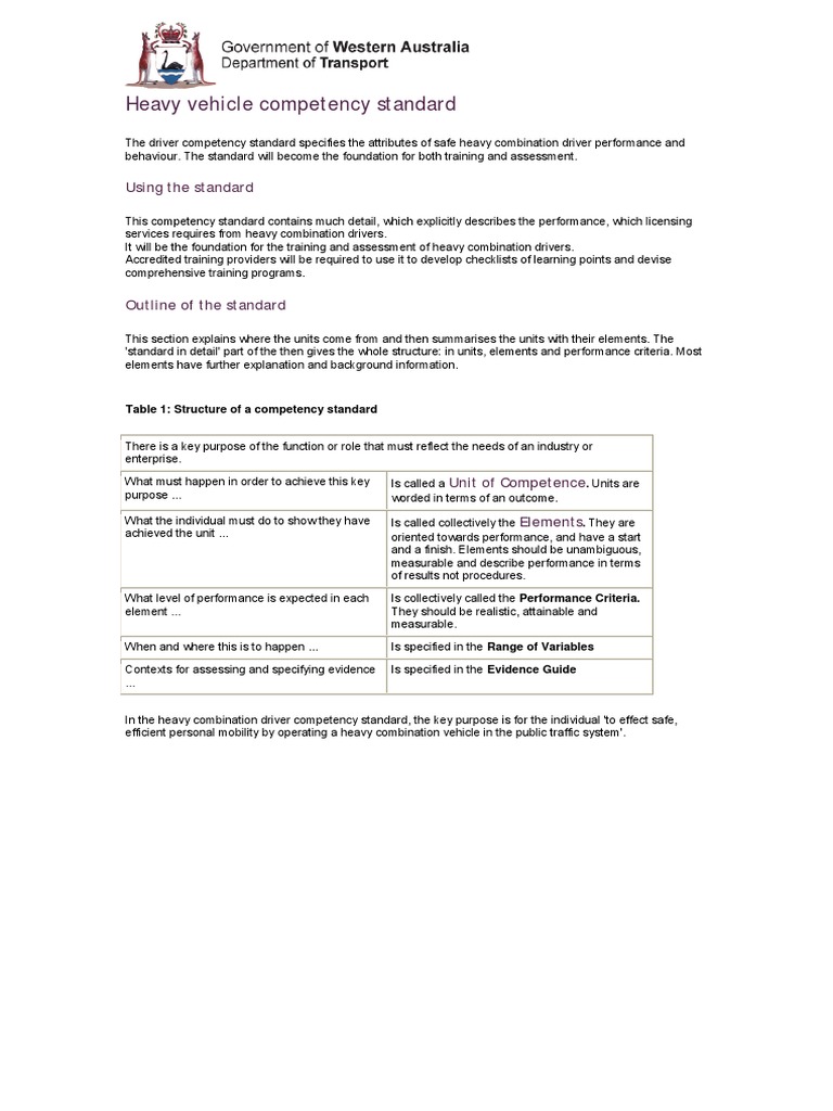 Heavy Vehicle Competency Standard | PDF | Traffic | Vehicles