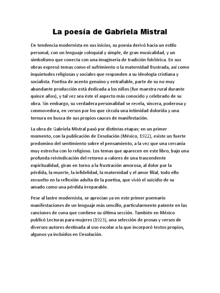 La Poesía de Gabriela Mistral | PDF