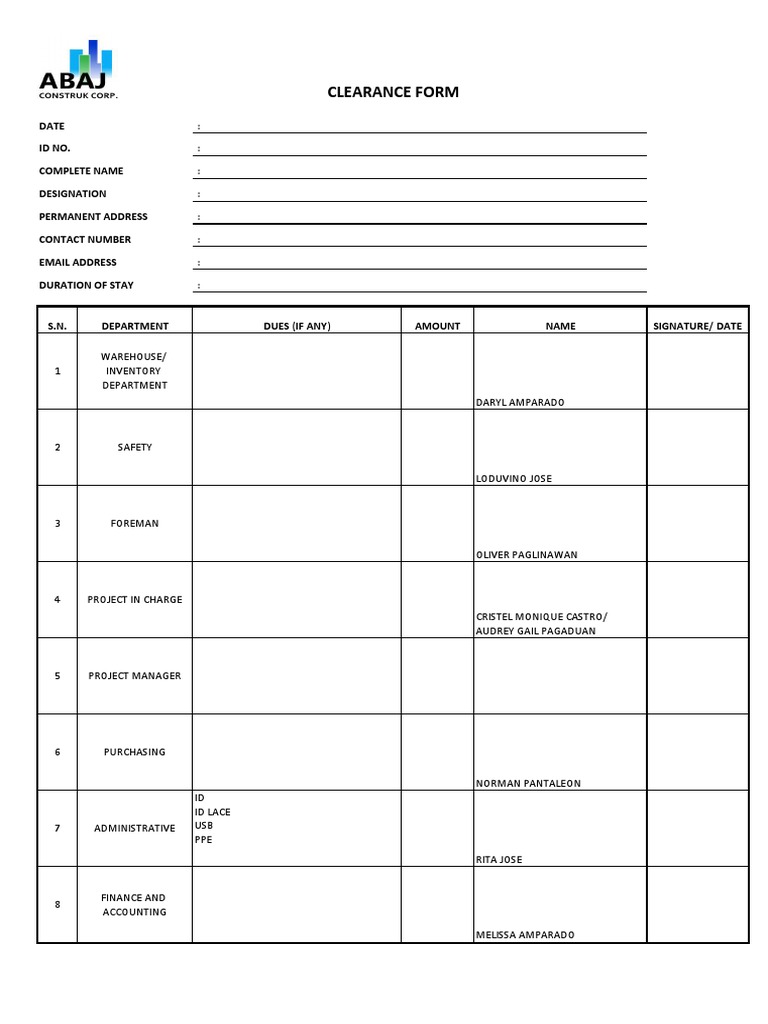 Staff Clearance Format | PDF