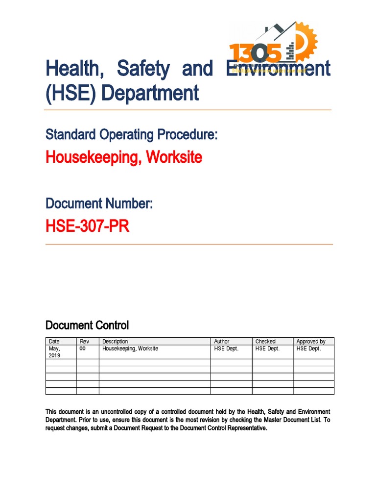 HSE-307-PR Housekeeping, Worksite | PDF | Reclaimed Water | Drinking Water