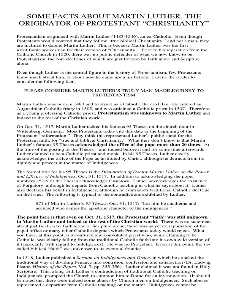 Bro. Peter Dimond - Some Facts About Martin Lluther | PDF | Indulgence ...