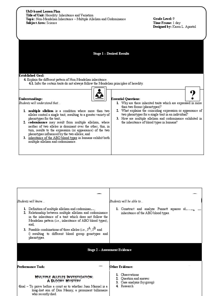 Non-Mendelian Inheritance Lesson Plan | PDF | Heredity | Phenotypic Trait