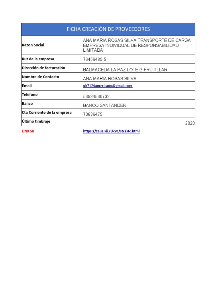 Ficha de Creación de Proveedores | PDF